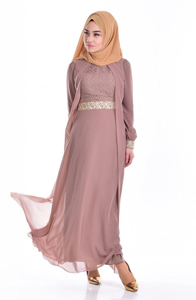 Sefamerve Womens Guipure Detailed Chiffon Islamic Clothing Evening